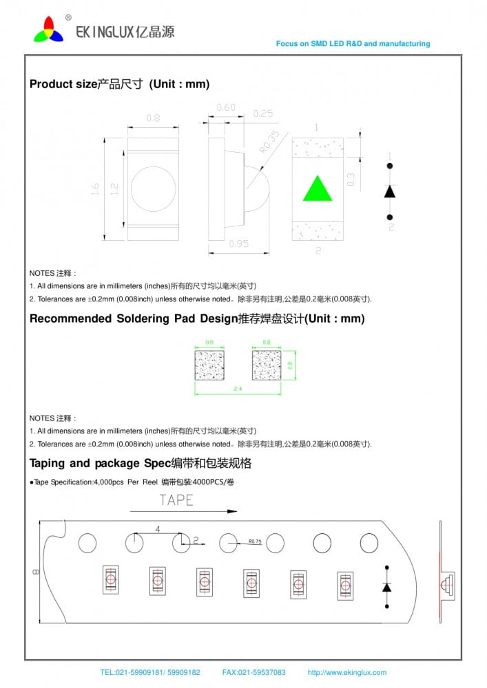 E6Q0603UYAC1UDA recommended soldering pad page 6