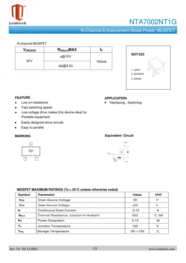 NTA7002NT1G datasheet page 1