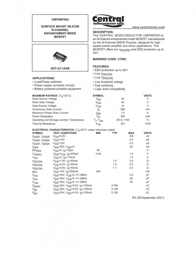 CMPDM7003 datasheet page 1