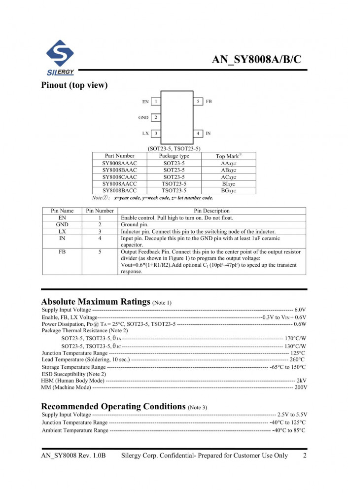SY8008BAAC datasheet page 2