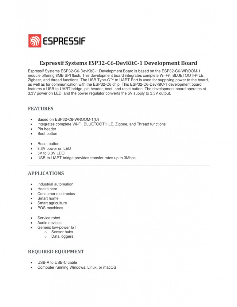 ESP32-C6-DEVKITC-1-N8 technical document page 1