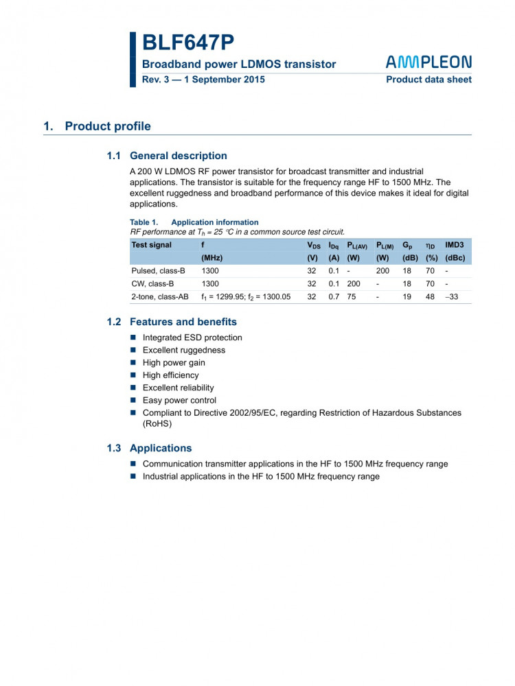 BLF647P datasheet page 1