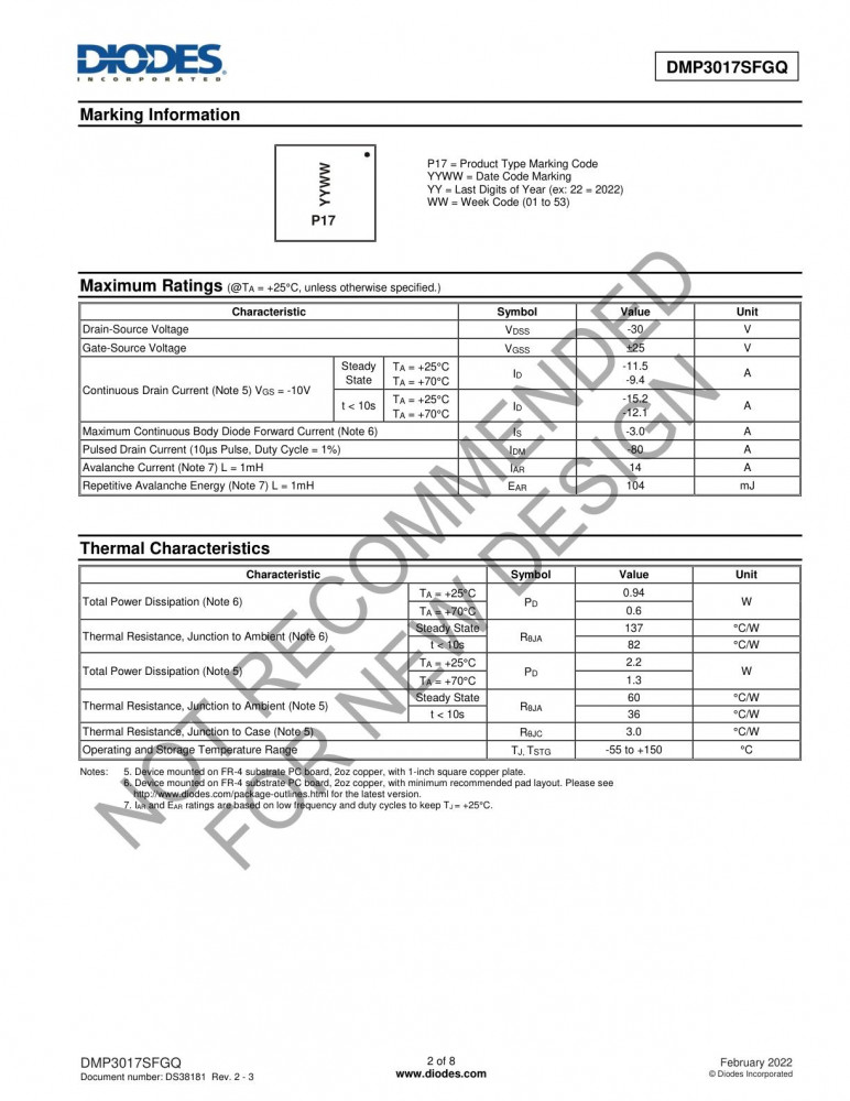 DMP3017SFGQ-13 datasheet page 2