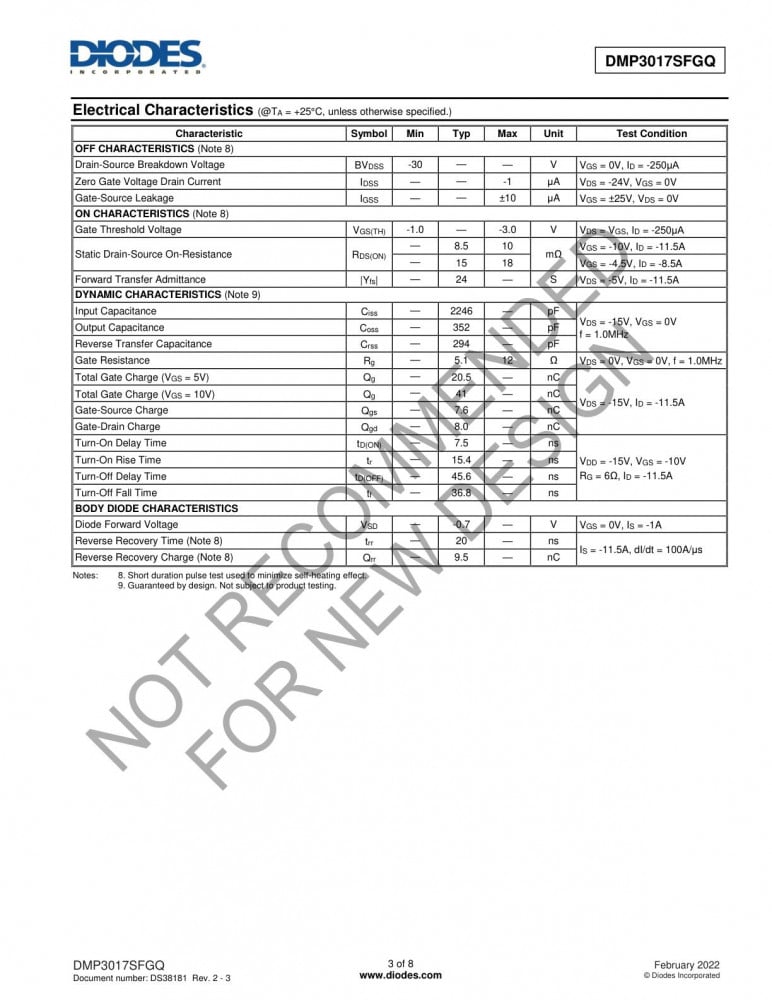DMP3017SFGQ-13 datasheet page 3