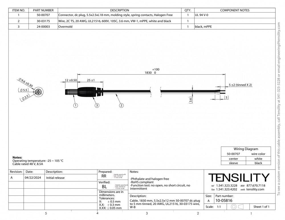 Technical drawing preview for Tensility International 10-05816
