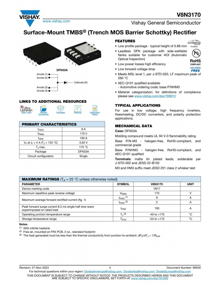 V8N3170 datasheet page 1