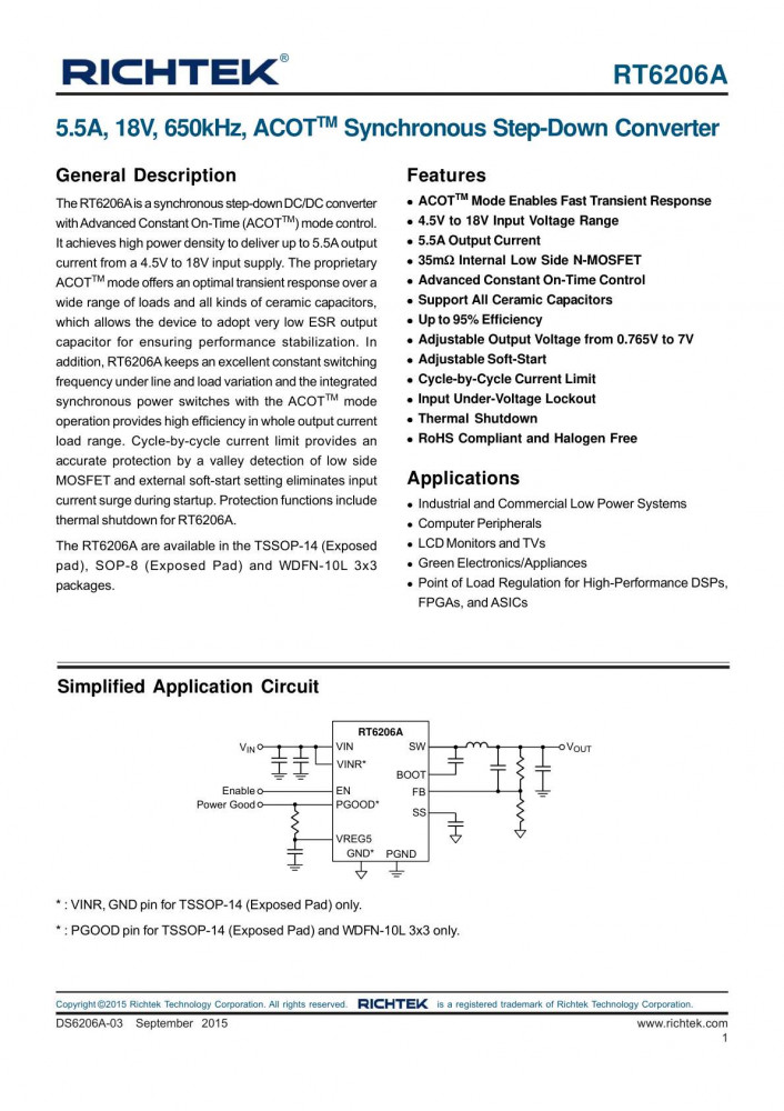 RT6206A datasheet page 1