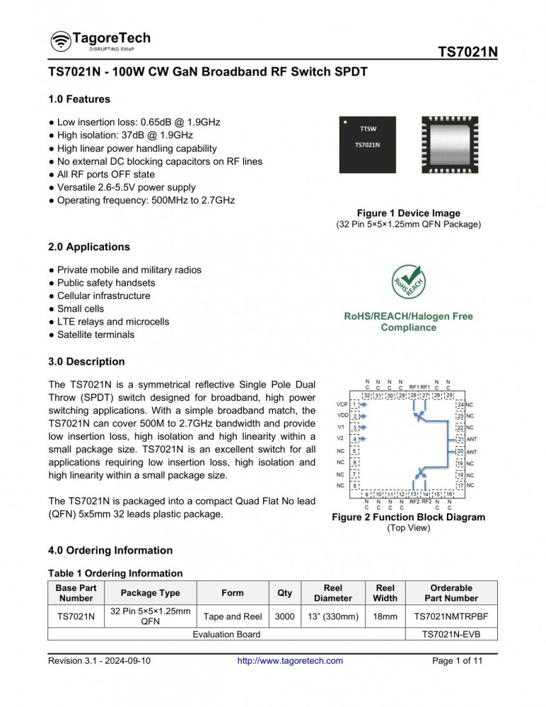 TS7021N technical document page 1