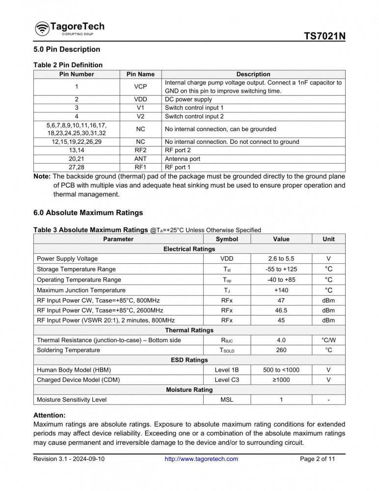 TS7021N technical document page 2