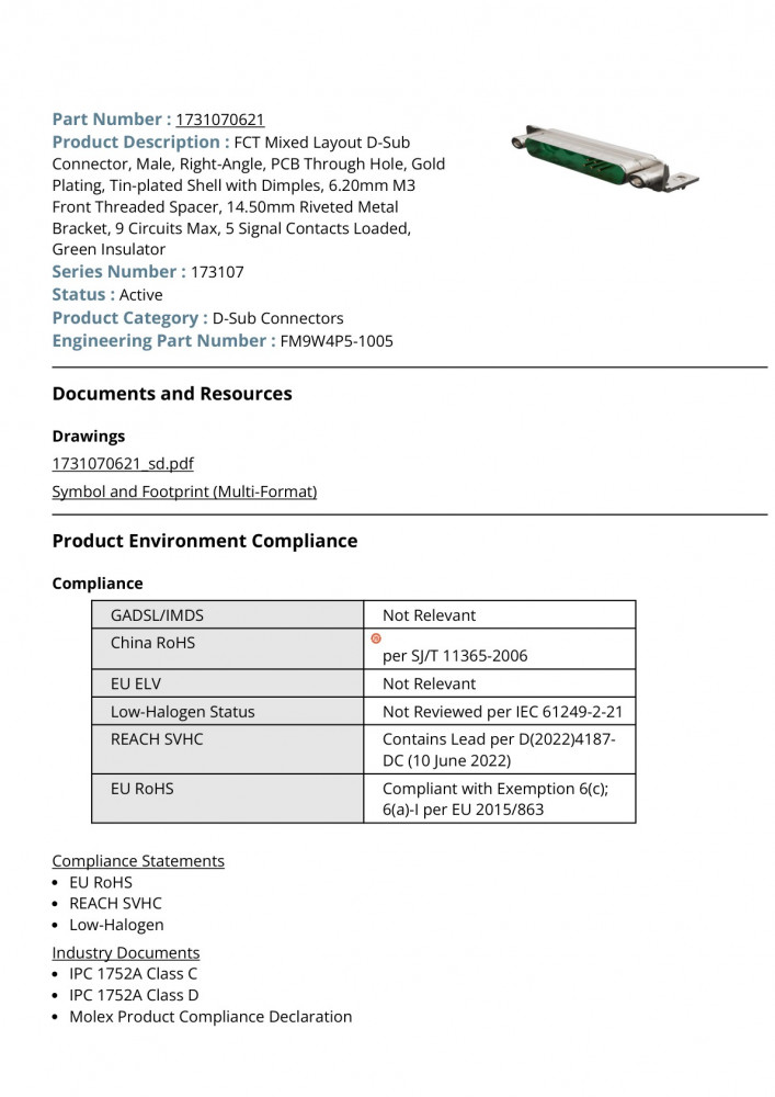 MOLEX 1731070621 drawing page 1