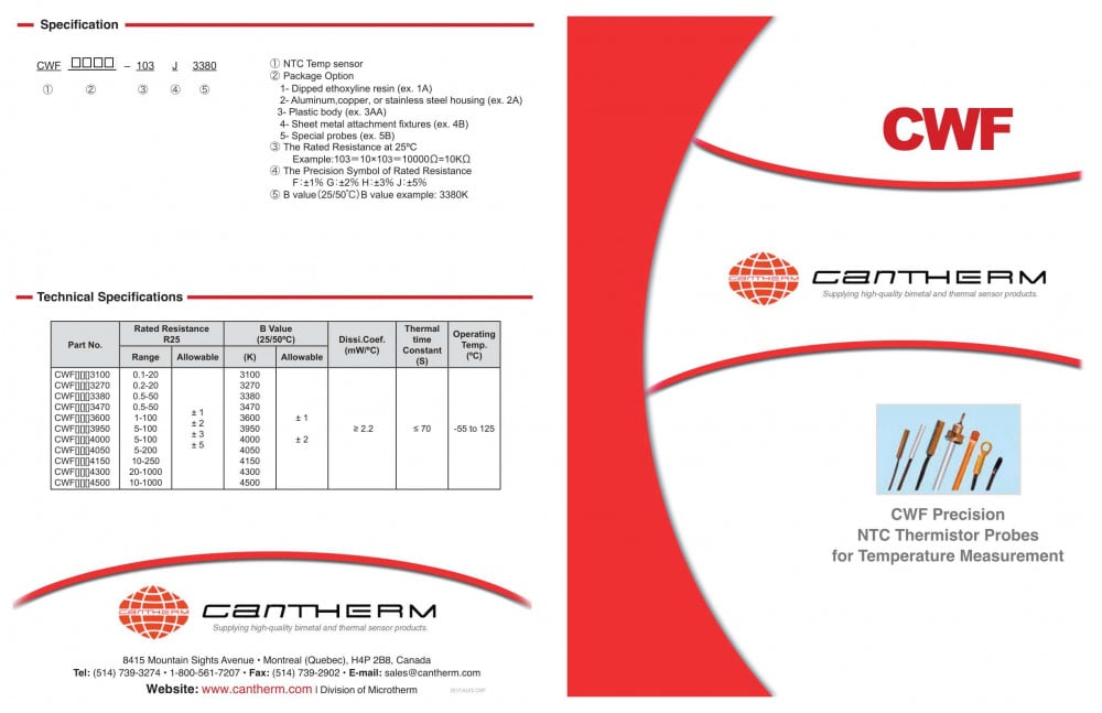 Cantherm CWF thermistor probe specification page 1