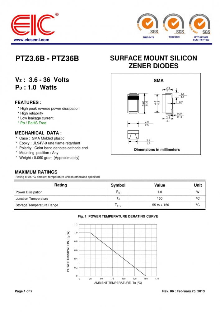 EIC PTZ series datasheet page 1
