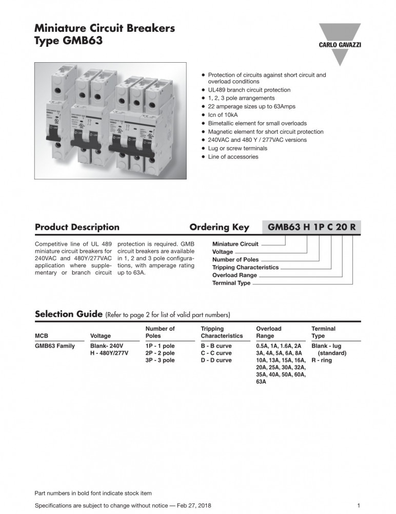 GMB63 product documentation page 1