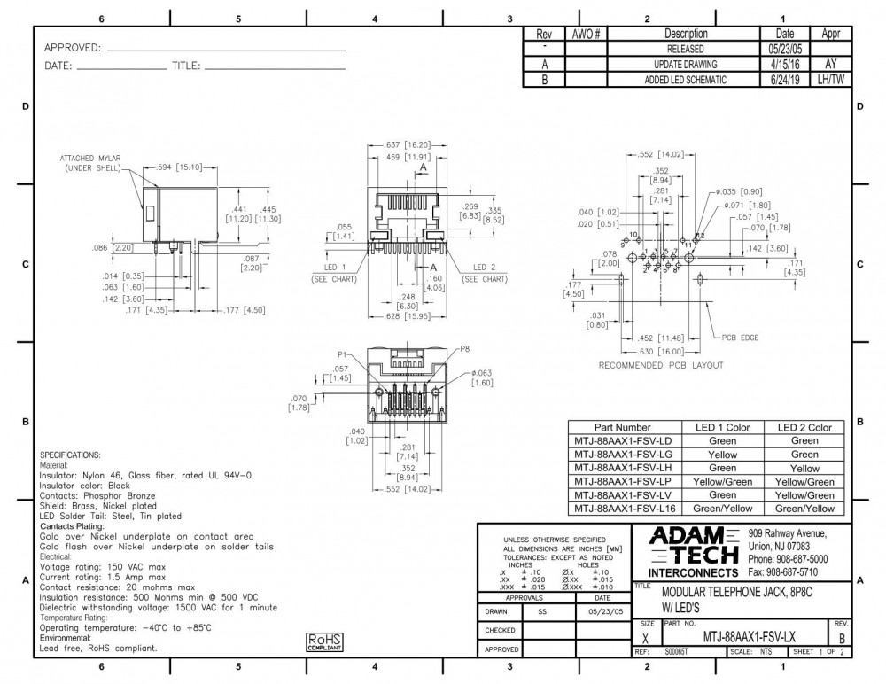 MTJ-88AAX1-FSV-LV technical drawing page 1
