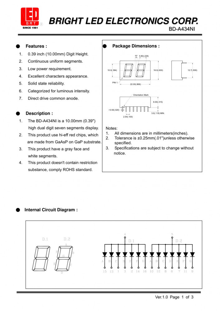 BD-A434NI technical document page 1