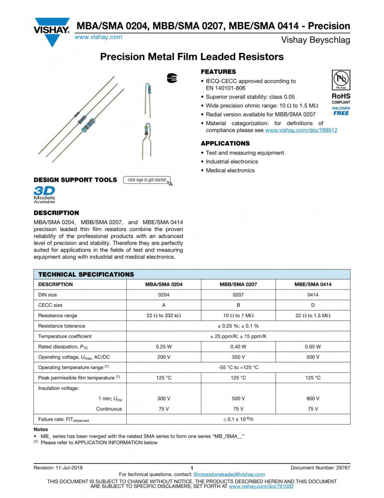 Vishay MBB0207 technical document page 1