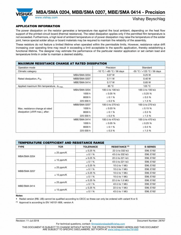 Vishay MBB0207 technical document page 2