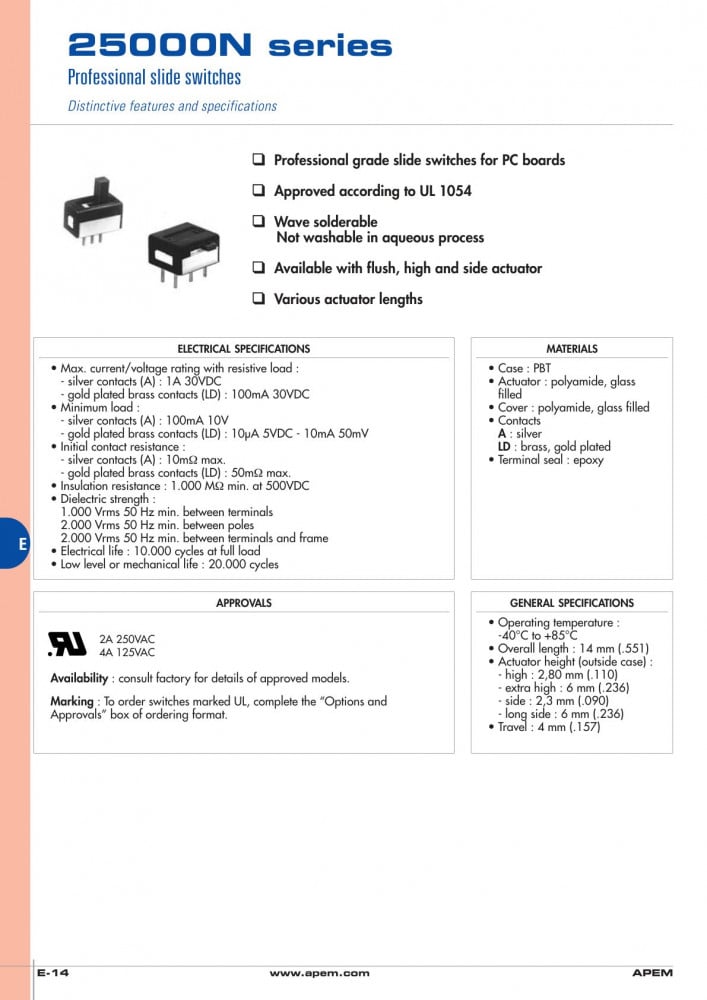 APEM 25446NAH datasheet page 1