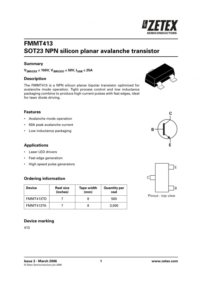 FMMT413TD datasheet page 1