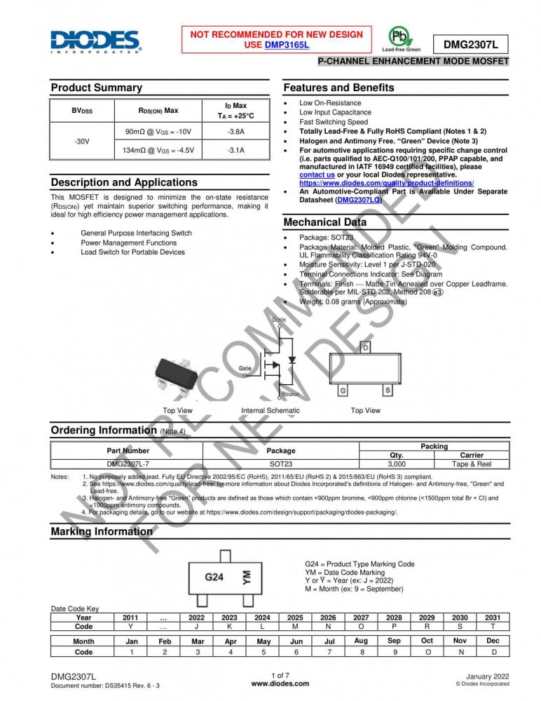 DMG2307L-7 datasheet page 1