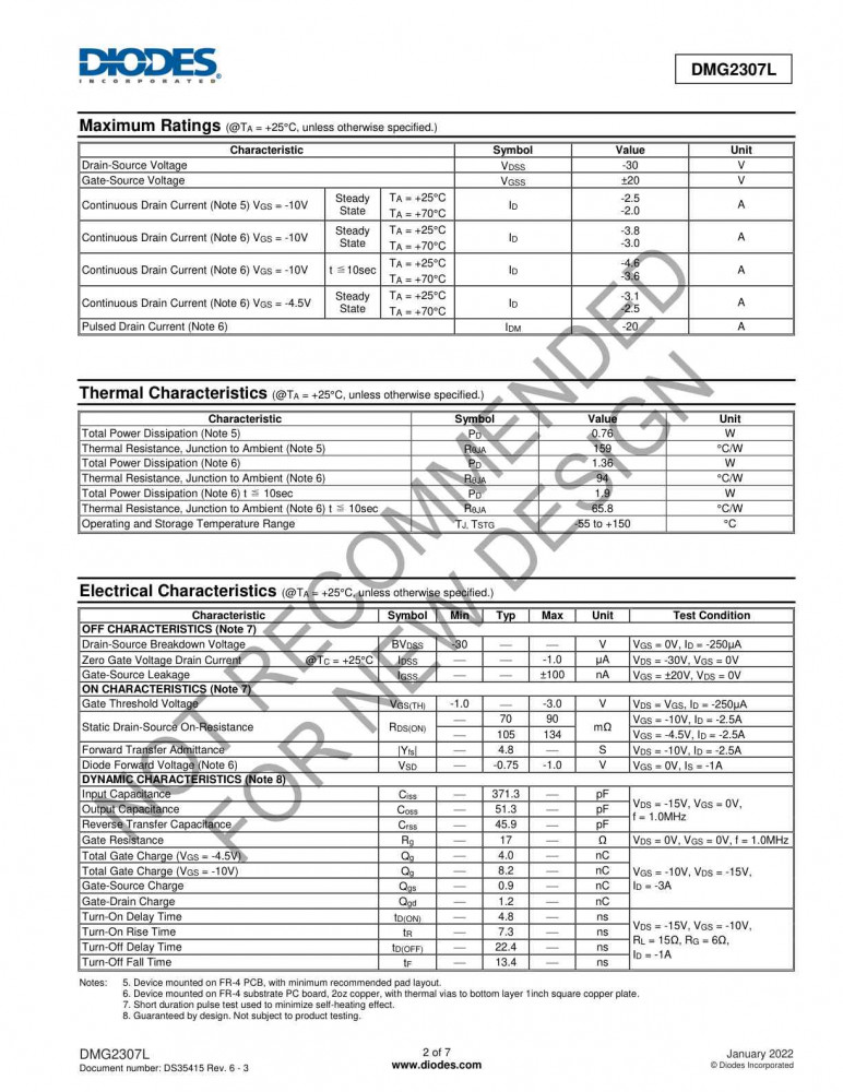 DMG2307L-7 datasheet page 2
