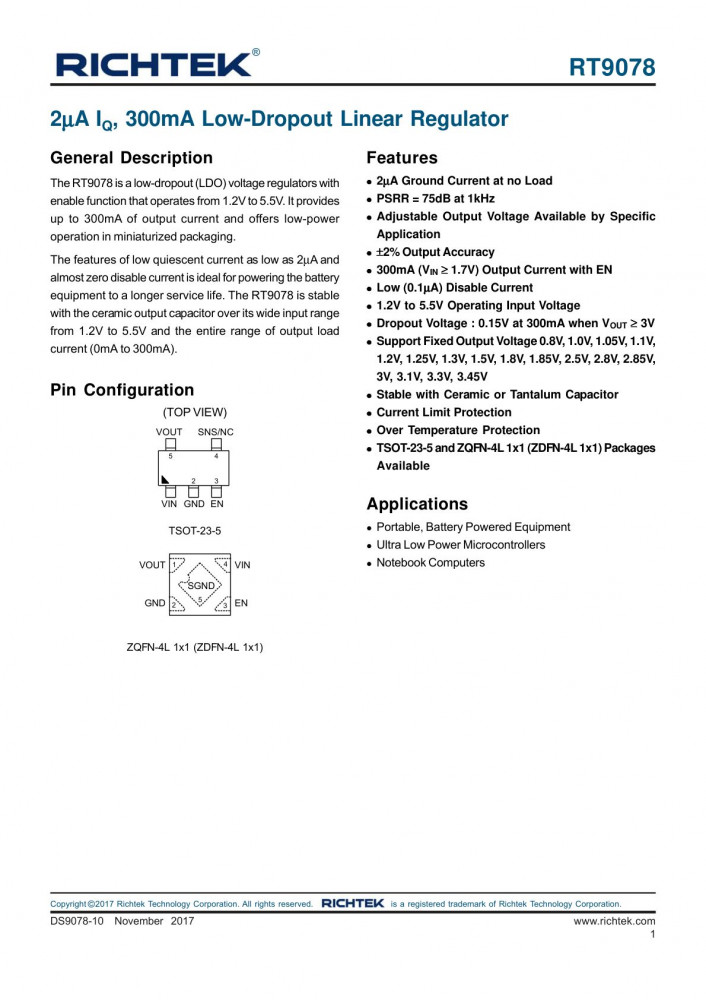 RT9078 datasheet page 1