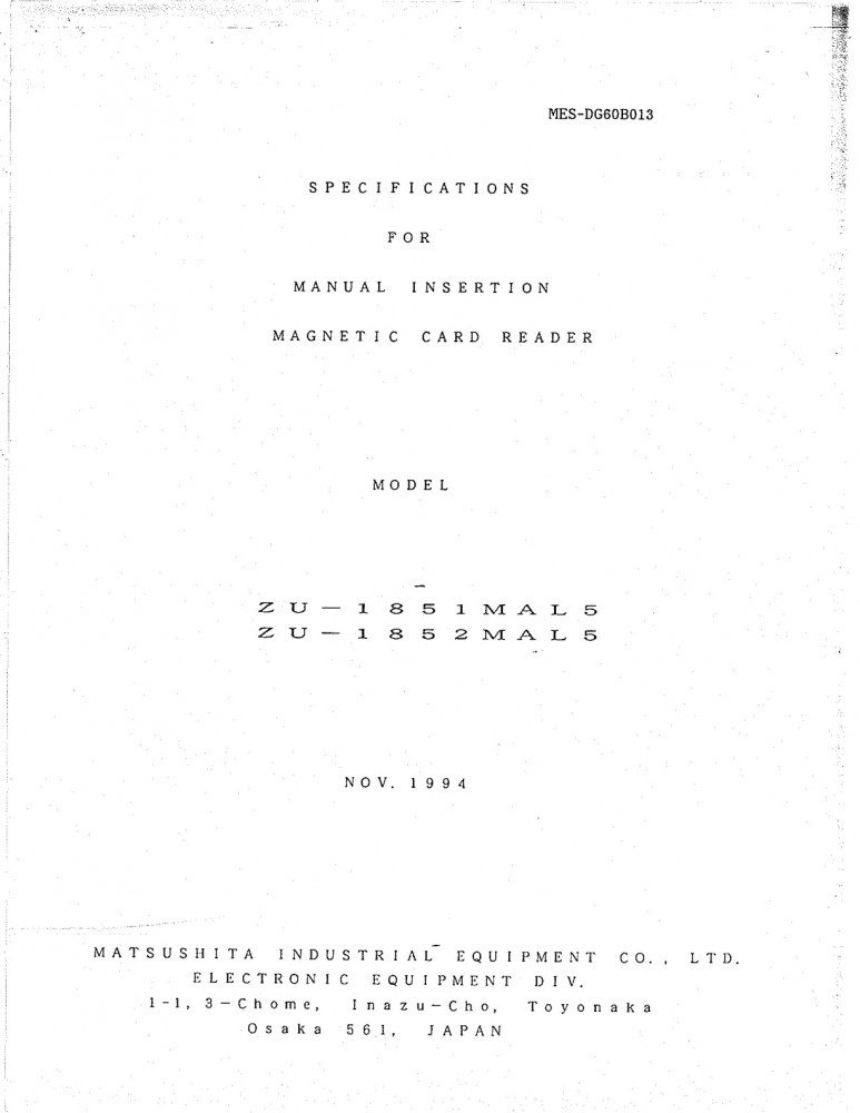ZU-1852MAL5 specification document page 1