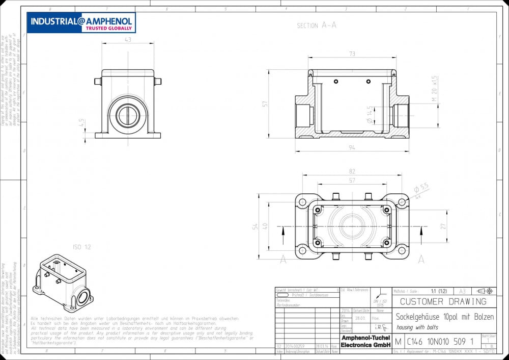 Amphenol C146 10N010 509 1 customer drawing