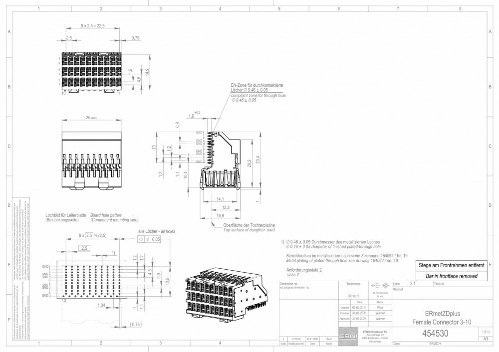 TE Connectivity ERNI 454530 technical drawing page