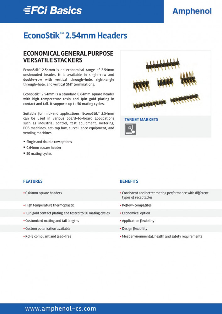 Amphenol EconoStik 2.54 mm header technical document page 1