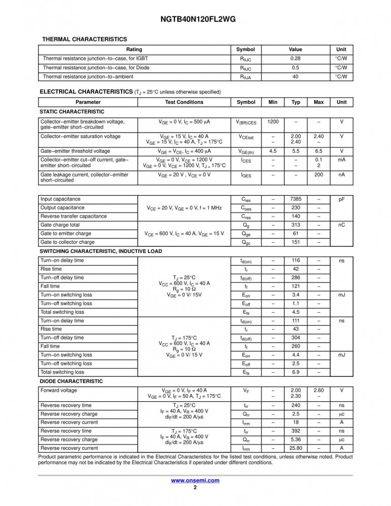 NGTB40N120FL2WG datasheet page 2