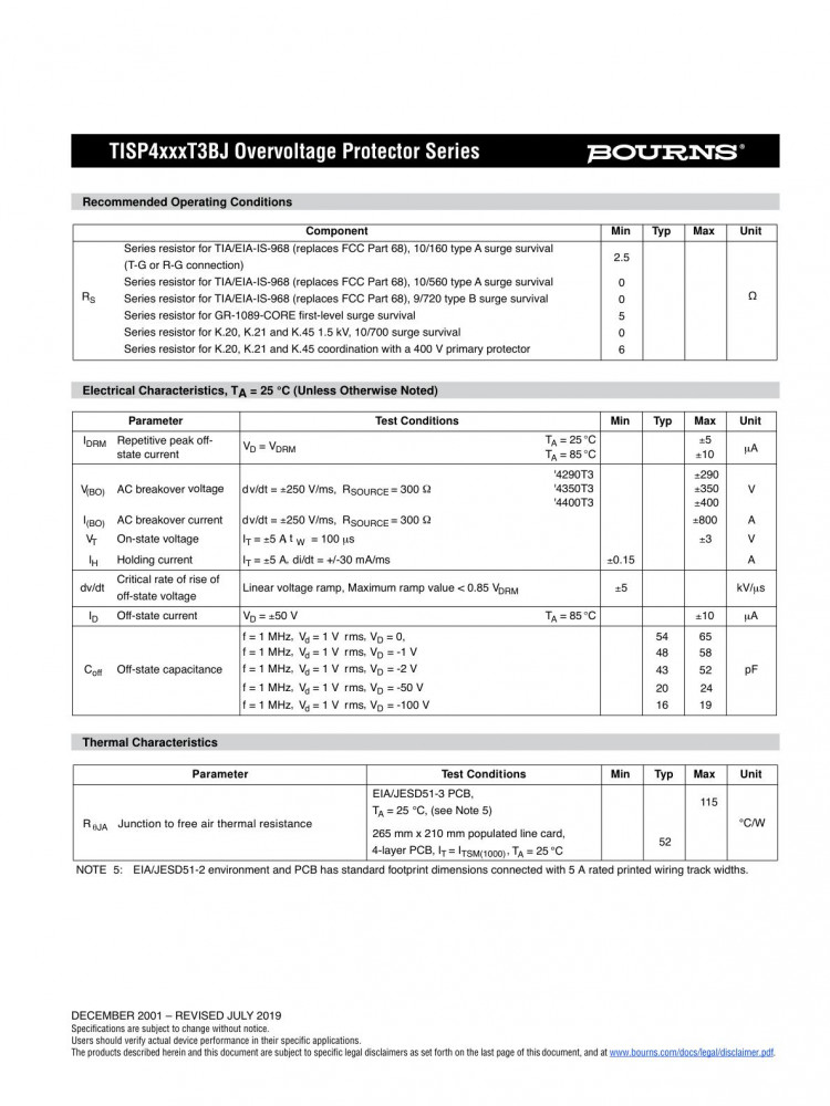 TISP4350T3BJR-S datasheet page 3