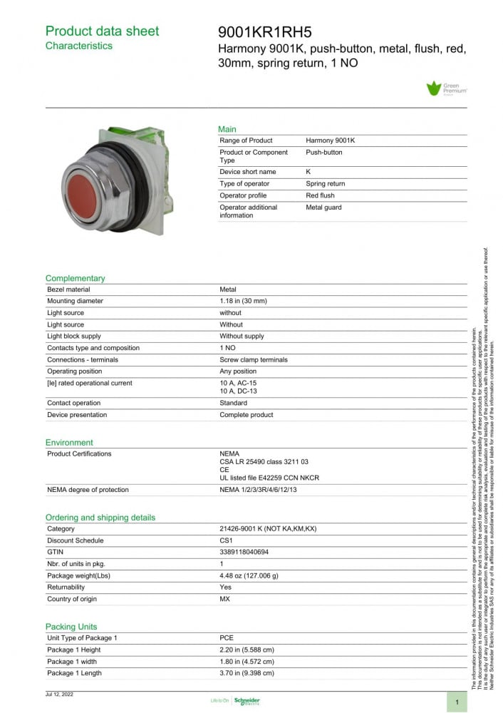 9001KR1RH5 technical document page 1