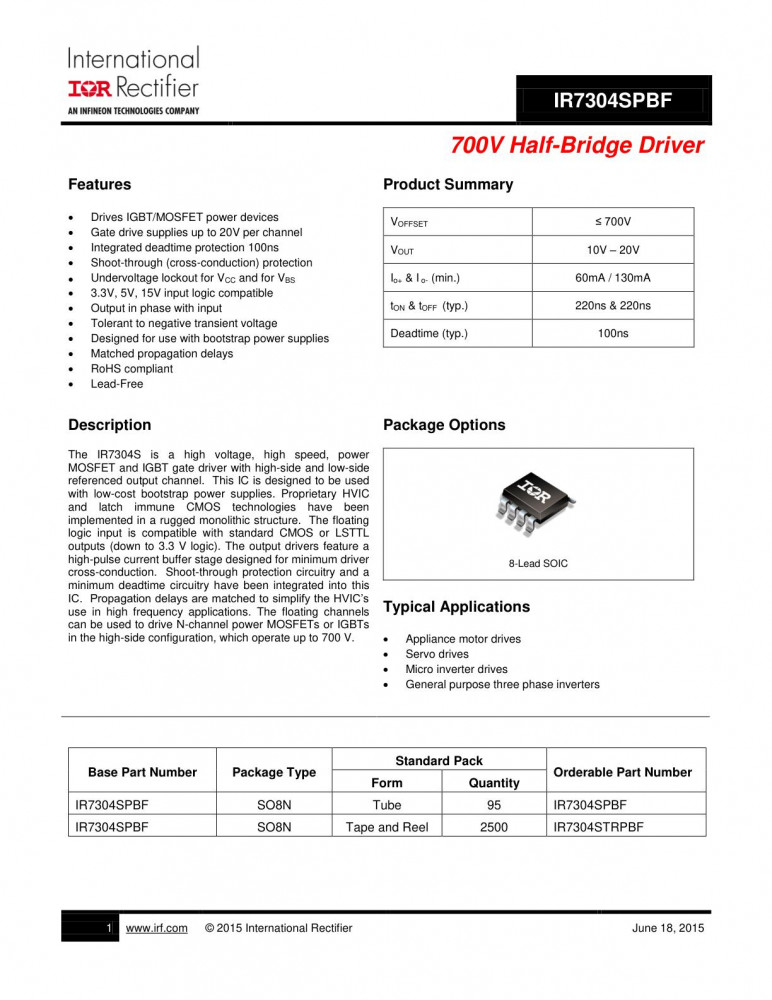 IR7304SPBF datasheet page 1