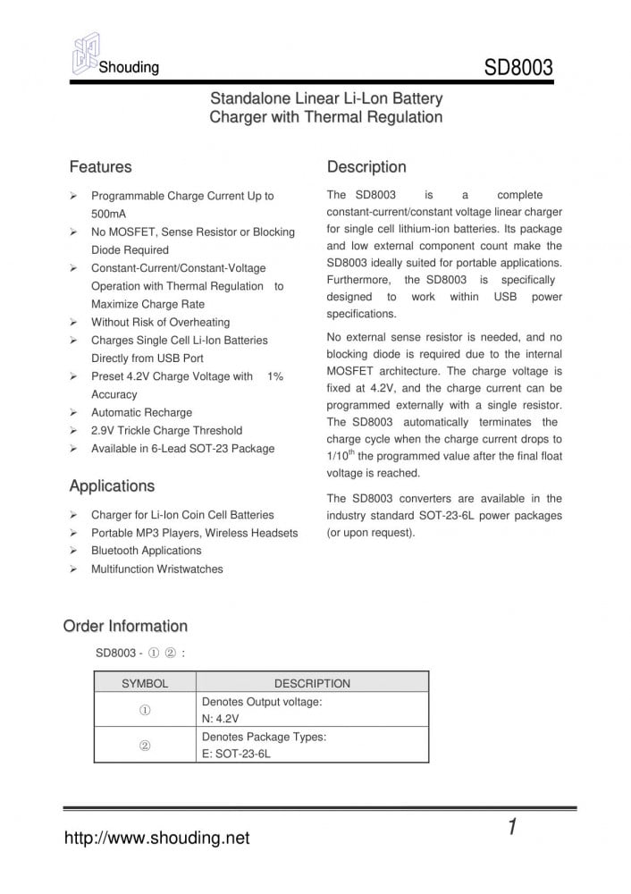 SD8003 datasheet page 1
