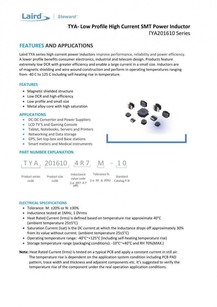 Laird TYA201610 Series datasheet page 1