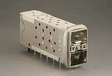 Small Form-factor Pluggable Plus (SFP+) Stacked 2-by-5 Multi-Port Connector with 4 Lightpipe Ports, Elastomeric Gasket, 200 Circuits, Tin (Sn) Tails