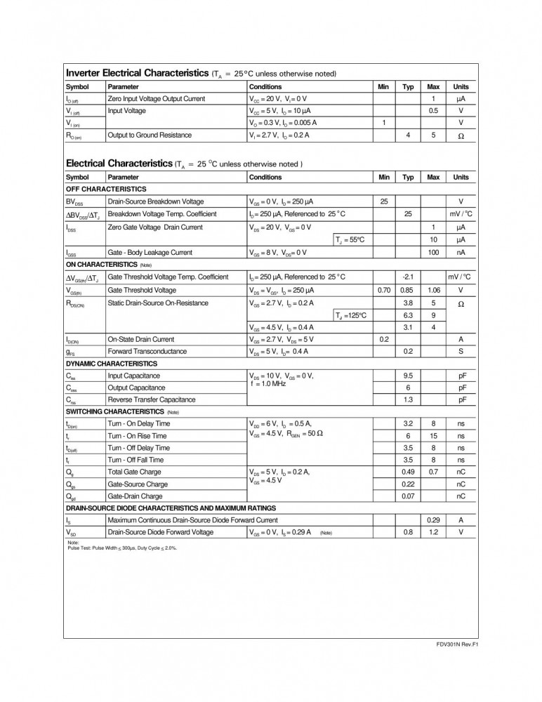 FDV301N datasheet page 2