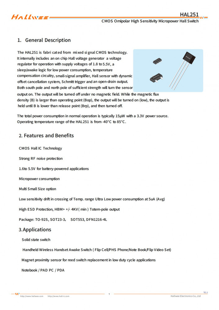 HAL251SO datasheet page 1