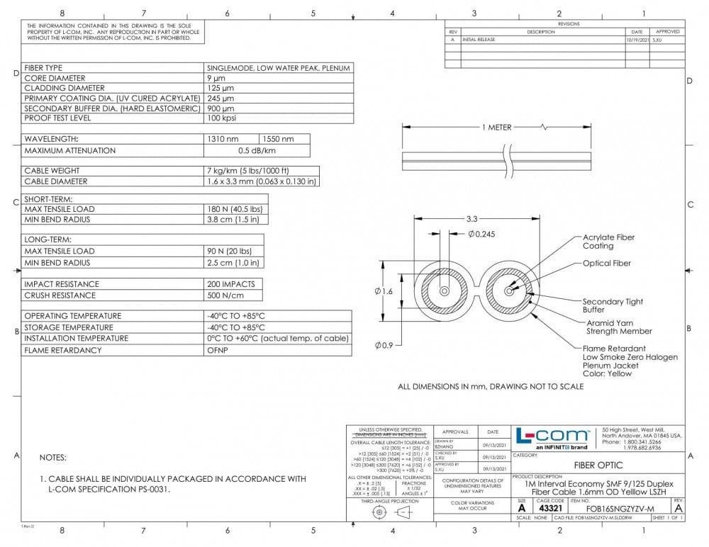 FOB16SNGZYZV-M L-com technical drawing