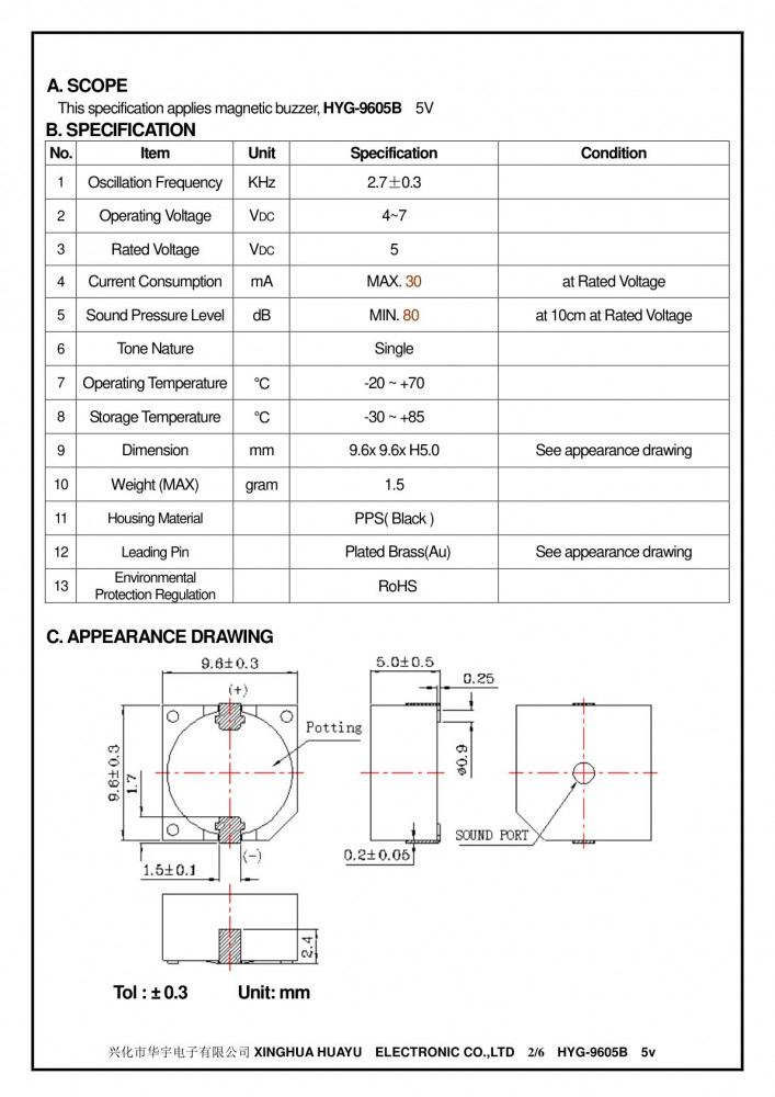 HYG-9605B 5V specification page 2