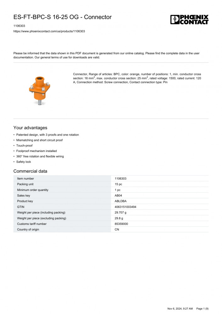 Phoenix Contact 1106303 technical document page 1