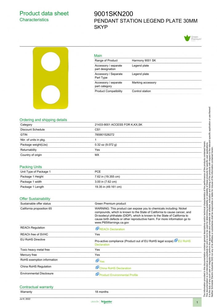 9001SKN200 technical document page