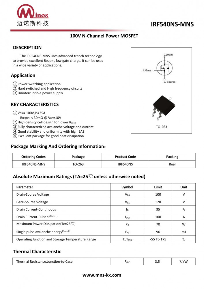 IRF540NS-MNS datasheet page 1