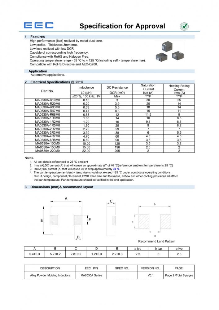EEC MA0530A Series specification page 3