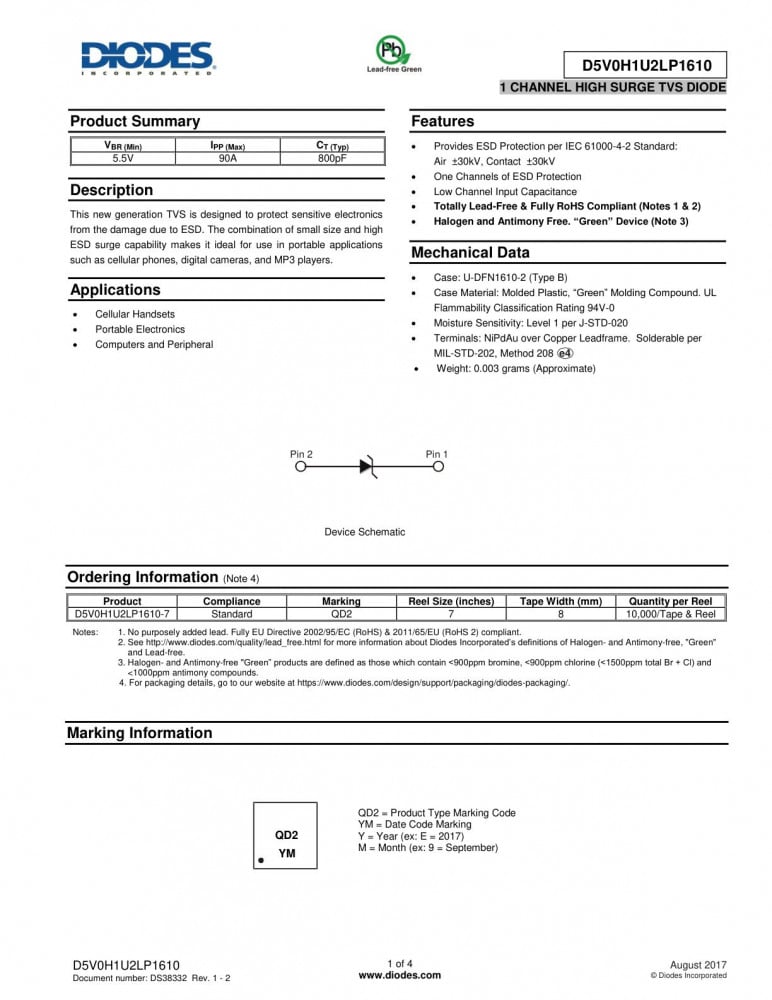 D5V0H1U2LP1610-7 datasheet page 1