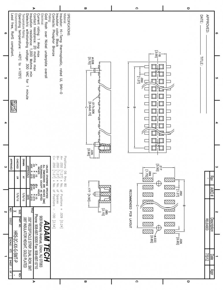 ADAM TECH HRS-2C-14-G-SMT-P technical drawing page