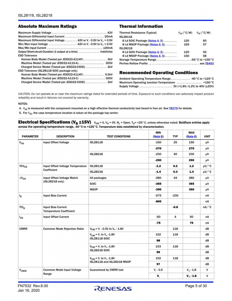 ISL28118 datasheet page 5
