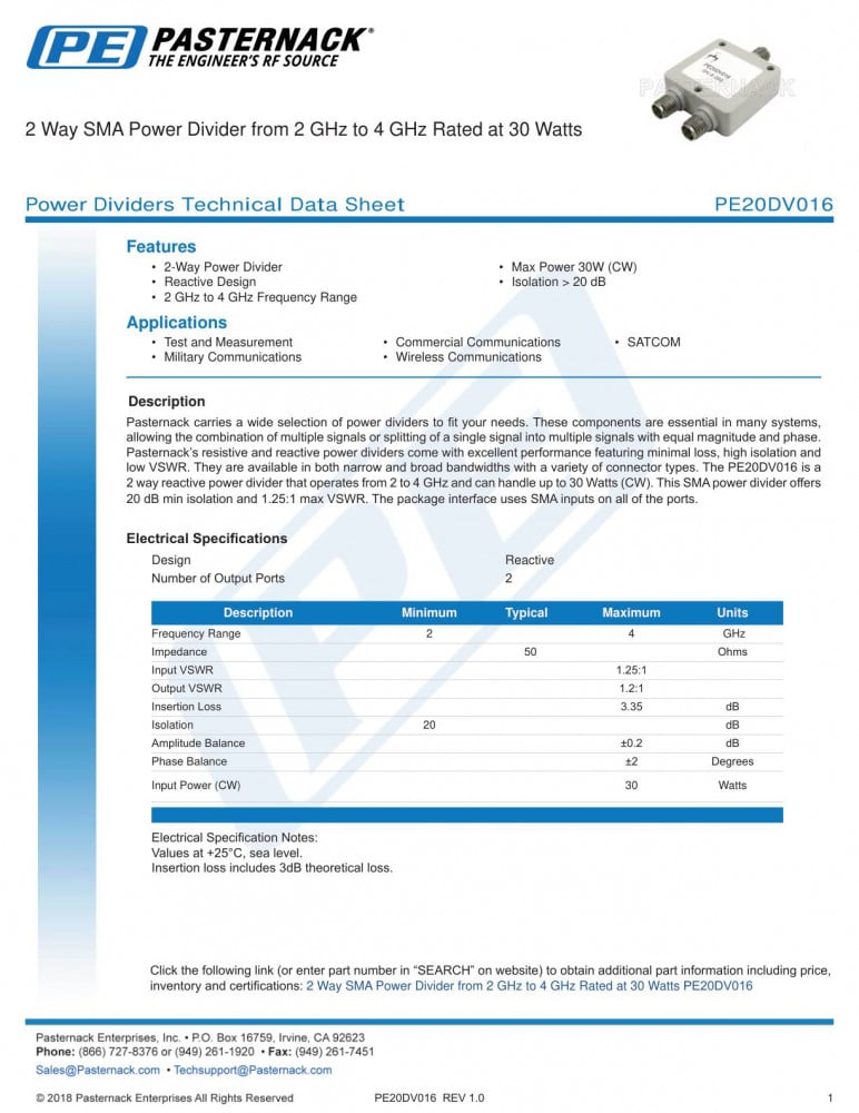 PE20DV016 technical document page 1