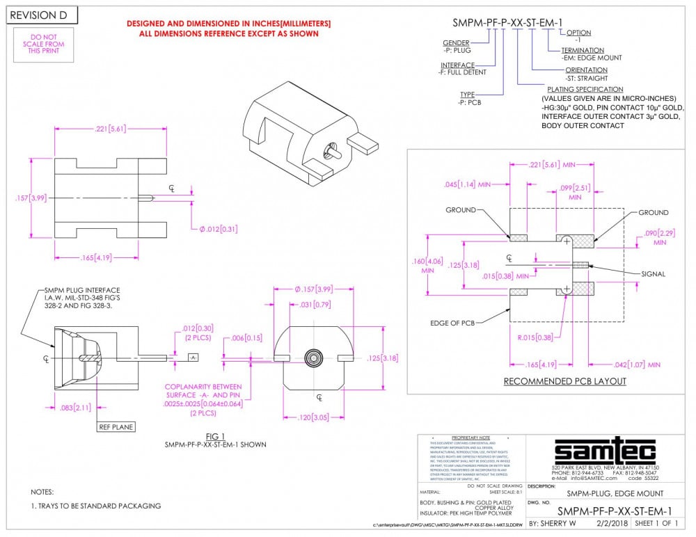 Samtec SMPM edge-mount connector drawing